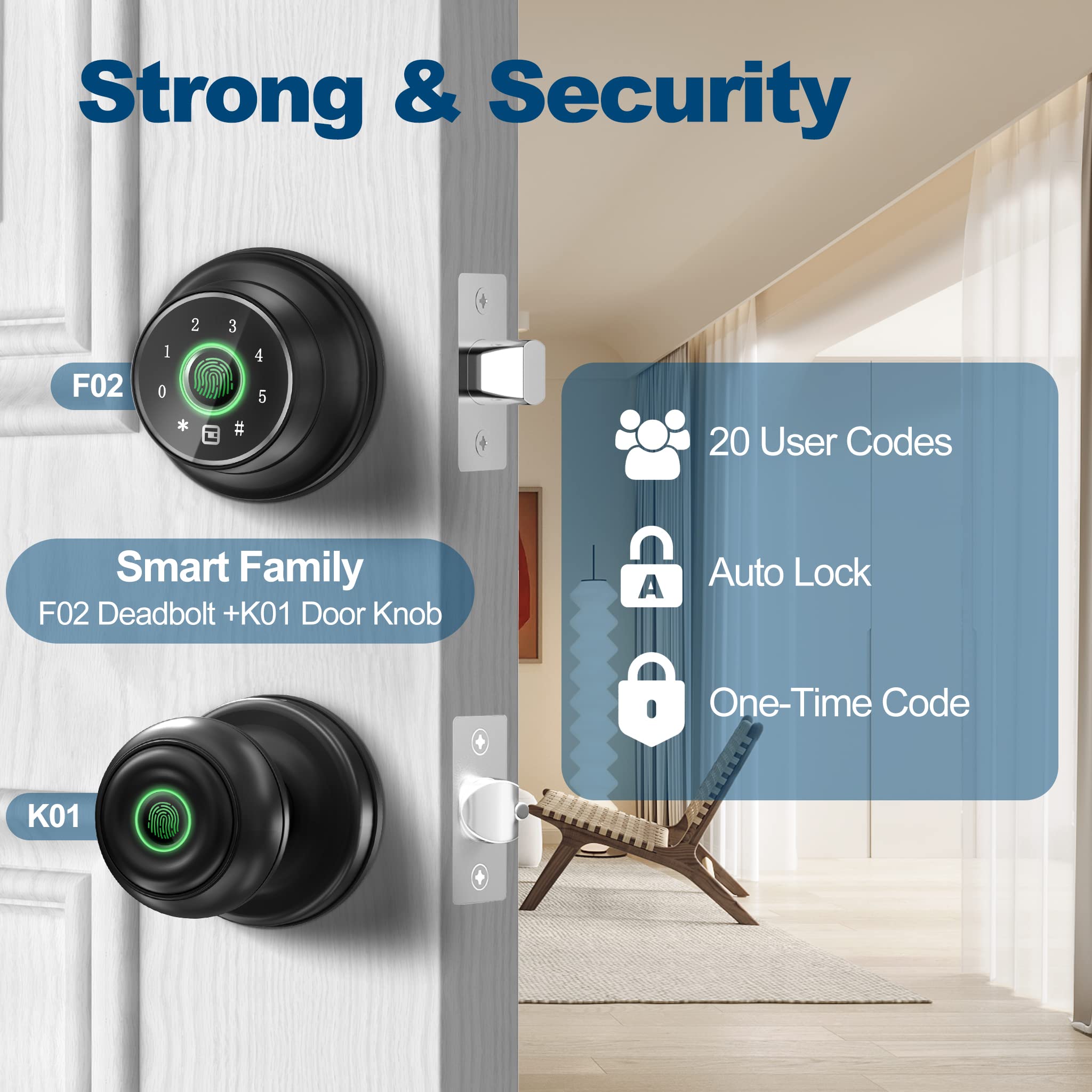 GeekTale 4-in-1 Keyless Entry Door Lock-Fingerprint Door Lock Smart Door Lock with Keypad Smart Deadbolt for Front Door, App Control