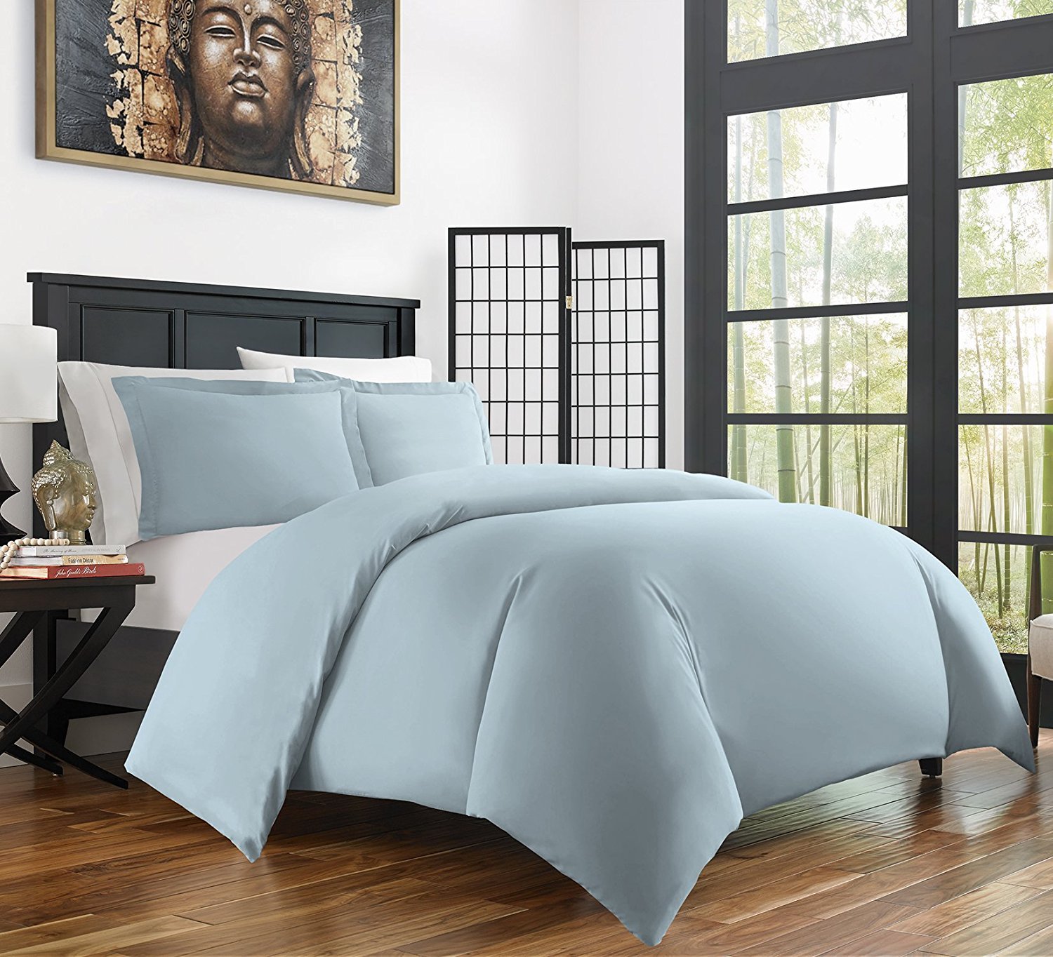 Zen Bamboo Ultra Soft 3-Piece Rayon Derived From Bamboo Duvet Cover Set - Hypoallergenic and Wrinkle Resistant - Full/Queen - Sky Blue