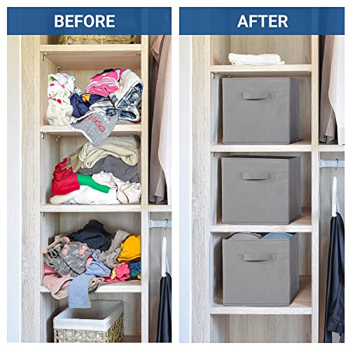 STORAGE MANIAC Storage Cubes, 11 Inch Collapsible Storage Bins with Handles, 6 Pack Fabric Foldable Bins for Organization, Durable Storage Bins for Closet, Shelves, Offices, Toys, Grey