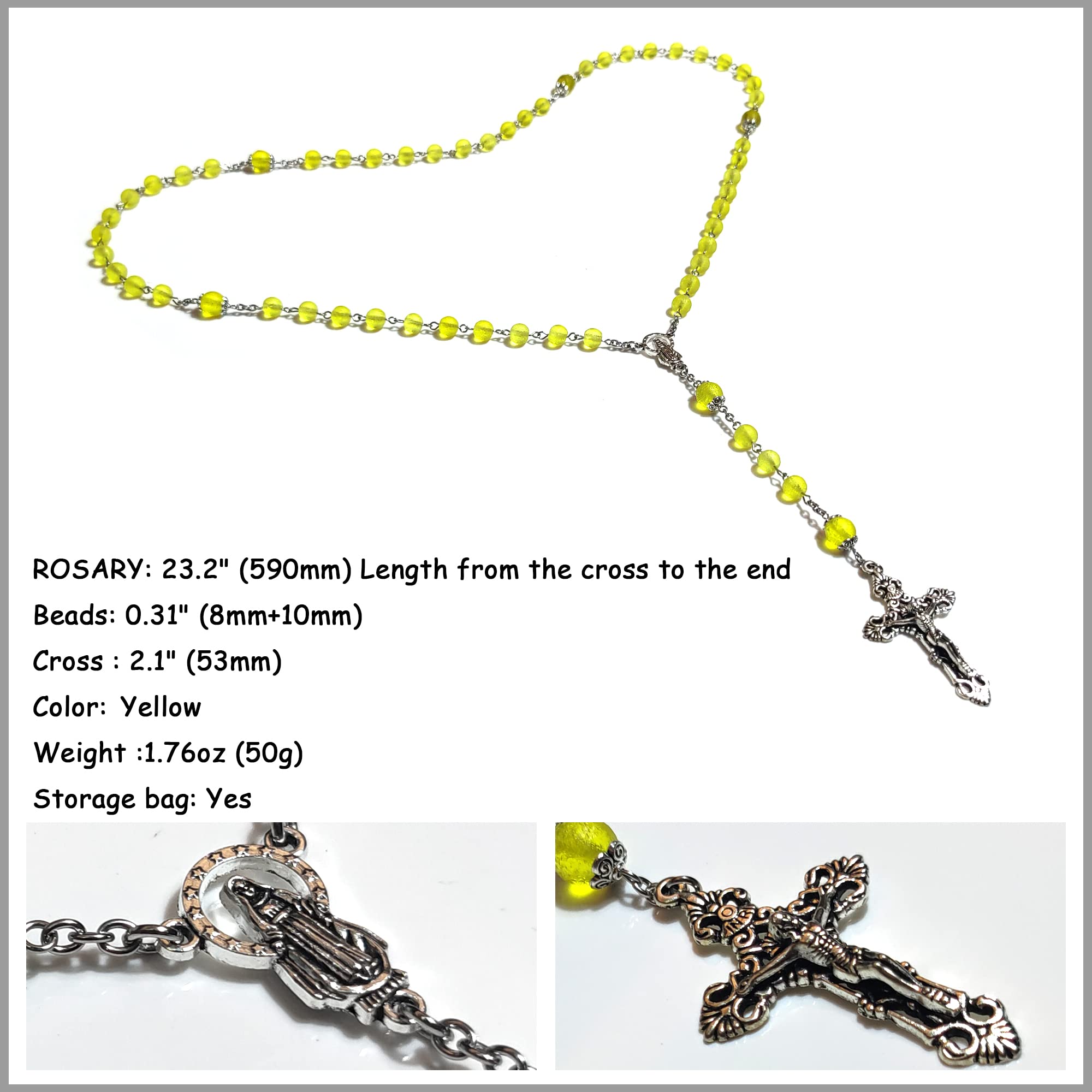 GeekTenet Rosary Beads Chaplet NL Artificial Crystal Rosery Cross Catholic Rosaries (Yellow)