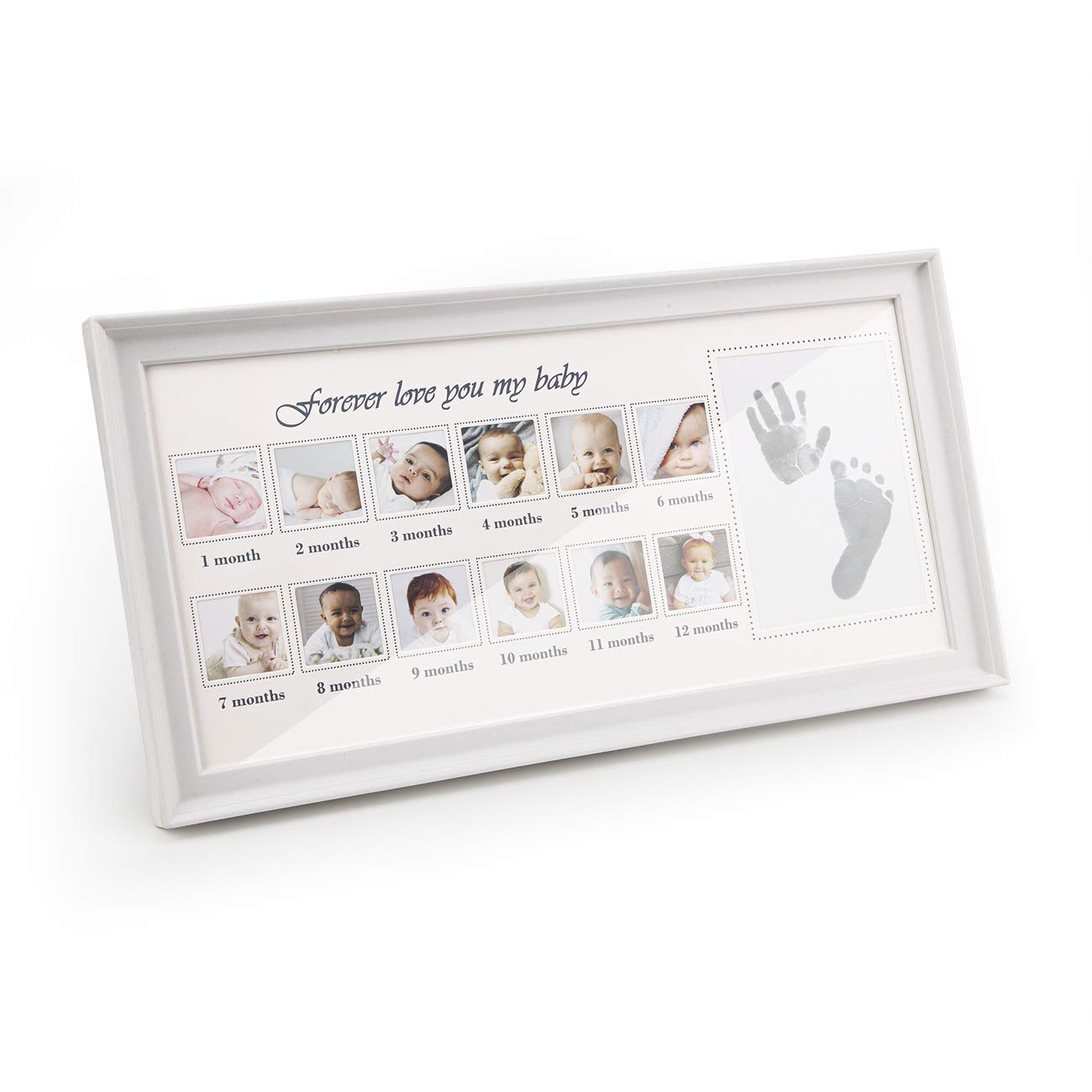 Hiverst Baby Keepsake Frame Kit, Shatterproof Baby First Year Frame in Delicate Package- Ideal Personalized Newborn Baby for Baby Shower with Ink Pad Stamp & Stencil, 15" x 8"