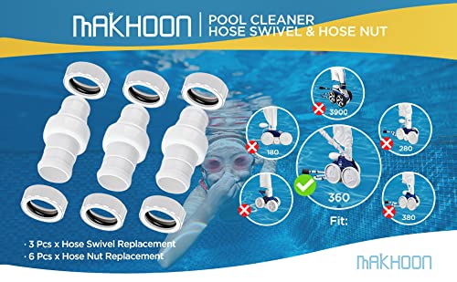 Makhoon Pool Cleaner Hose Swivel 9-100-3002 & Hose Nut 9-100-3109 Combo Replacement Kit for Polaris Zodiac 360 Pool Cleaner Hose Swivel 9-100-3002 and Hose Nut 9-100-3109 (3 Pack)