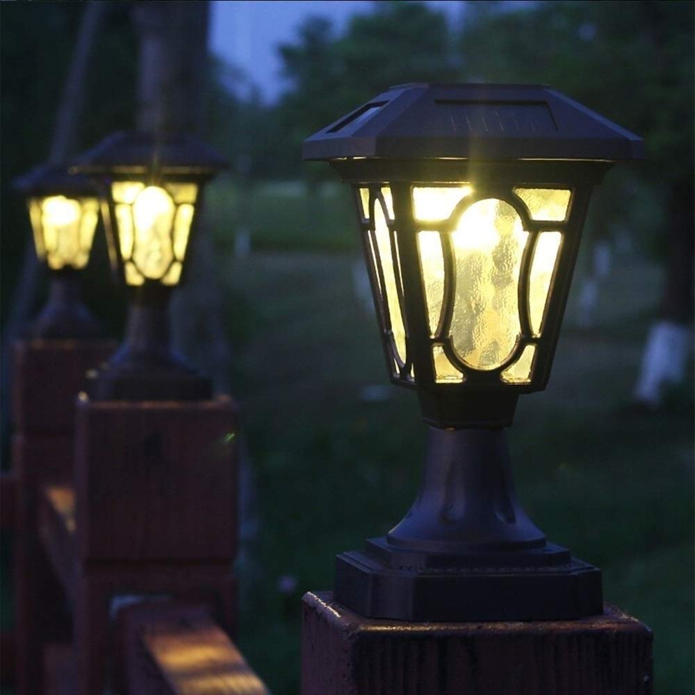 HIZLJJ Solar Pillar Light Outdoor Patio Light Waterproof Wall Light Outdoor Door Post Light Home Villa Garden Gate Light (2 Pack)