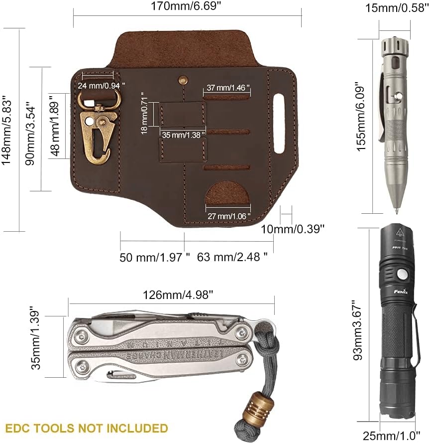 VIPERADE PJ13 Leather Multitool Sheath for Belt, Leather EDC Belt Organizer for Multitools, Flashlight, Pen, Leather Sheath for Belt, Multitool and Flashlight Holster