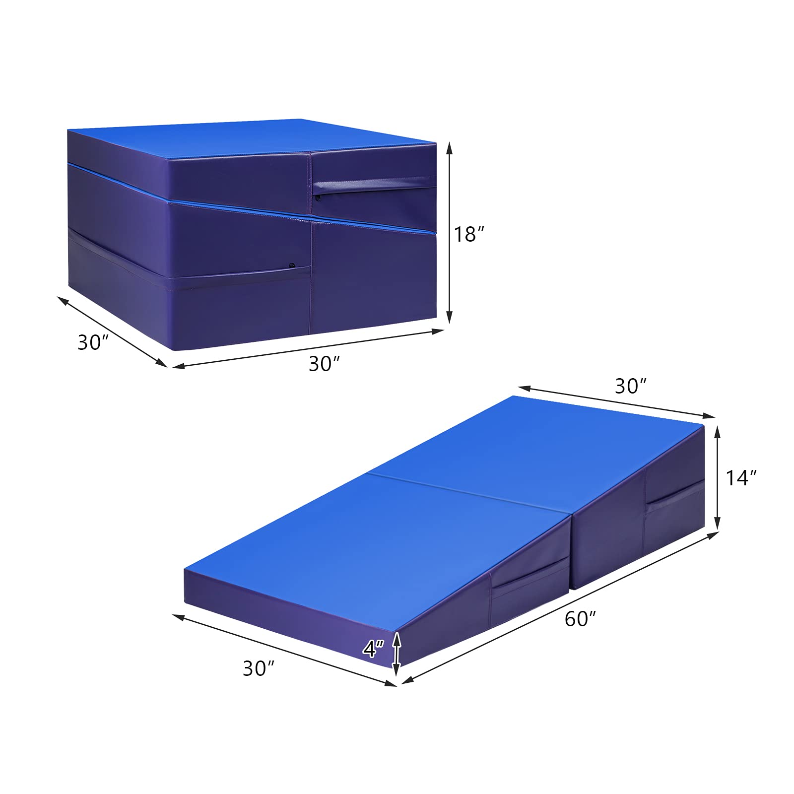 GYMAX Incline Gymnastic Mat, Folding and Non-Folding 60βx30βx14β Tumbling Cheese Wedge Mat for Gymnastic, Martial, Cheerleading, Dance Yoga Stretch Training Practice, Kids Girls Adult (Blue)