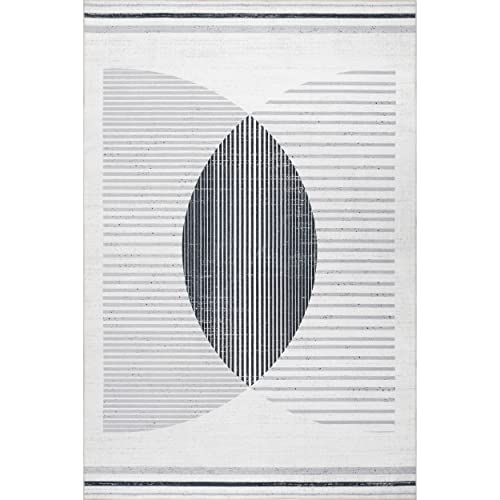 nuLOOM Camila Machine Washable Lunar Eclipse Ultra Thin Area Rug, 4' x 6', Grey