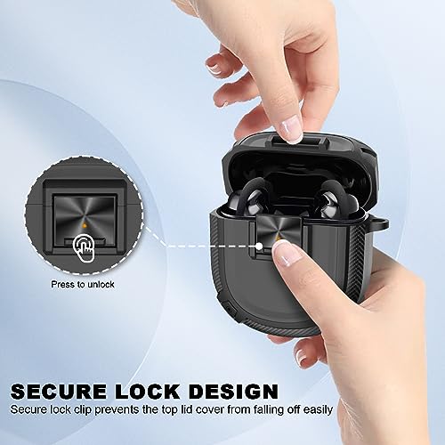Secure Lock Bose QuietComfort Earbuds II Case(2022)&Bose QuietComfort Ultra Case (2023),WQNIDE Shockproof Protective Bose Earbuds 2 Case Cover for Bose QC II Accessories with Carabiner&Lanyard (Black)