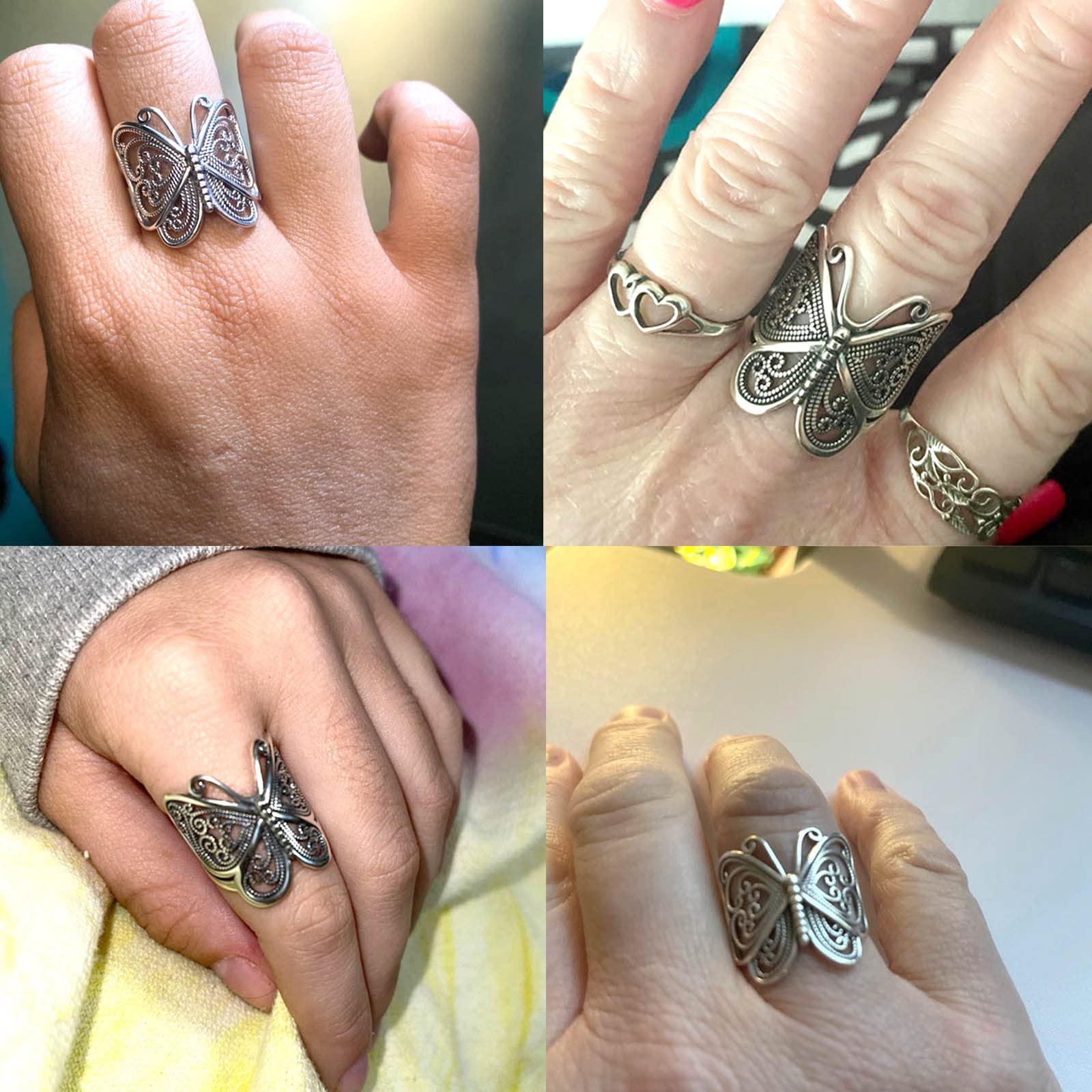 HUASAI Butterfly Ring for Women Statement Butterfly Ring for Girls Vintage Rhinestone Chunky Midi Ring(Gold)
