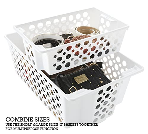 Organize Your Home Short Slide-It Baskets, 2 Pack, Stacking and Sliding Modular Storage, Great Organizing Bins for Pantry, Closet, Bedroom, Office, and all Storage, 14” x 8.9” x 4.5”