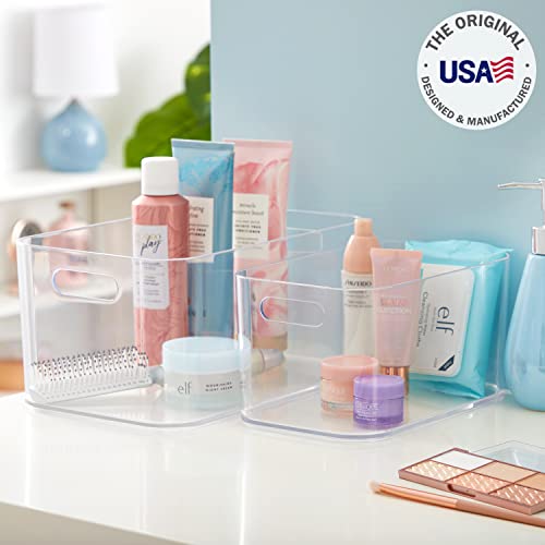 STORi Bliss Open Compartment Clear Plastic Organizer Set of 2 | 12x8 and 10x6 | Rectangular Makeup & Vanity Containers & Pantry Storage Bins with Pass-Through Handles | Round Corners | Made in USA