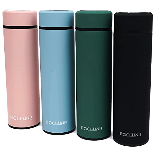 Roceline Stylish Smart Water Bottles with Digital Temperature Display Tea Infuser Bottle – Water Flask, Infuser water bottle, Smart Coffee Thermos – Black