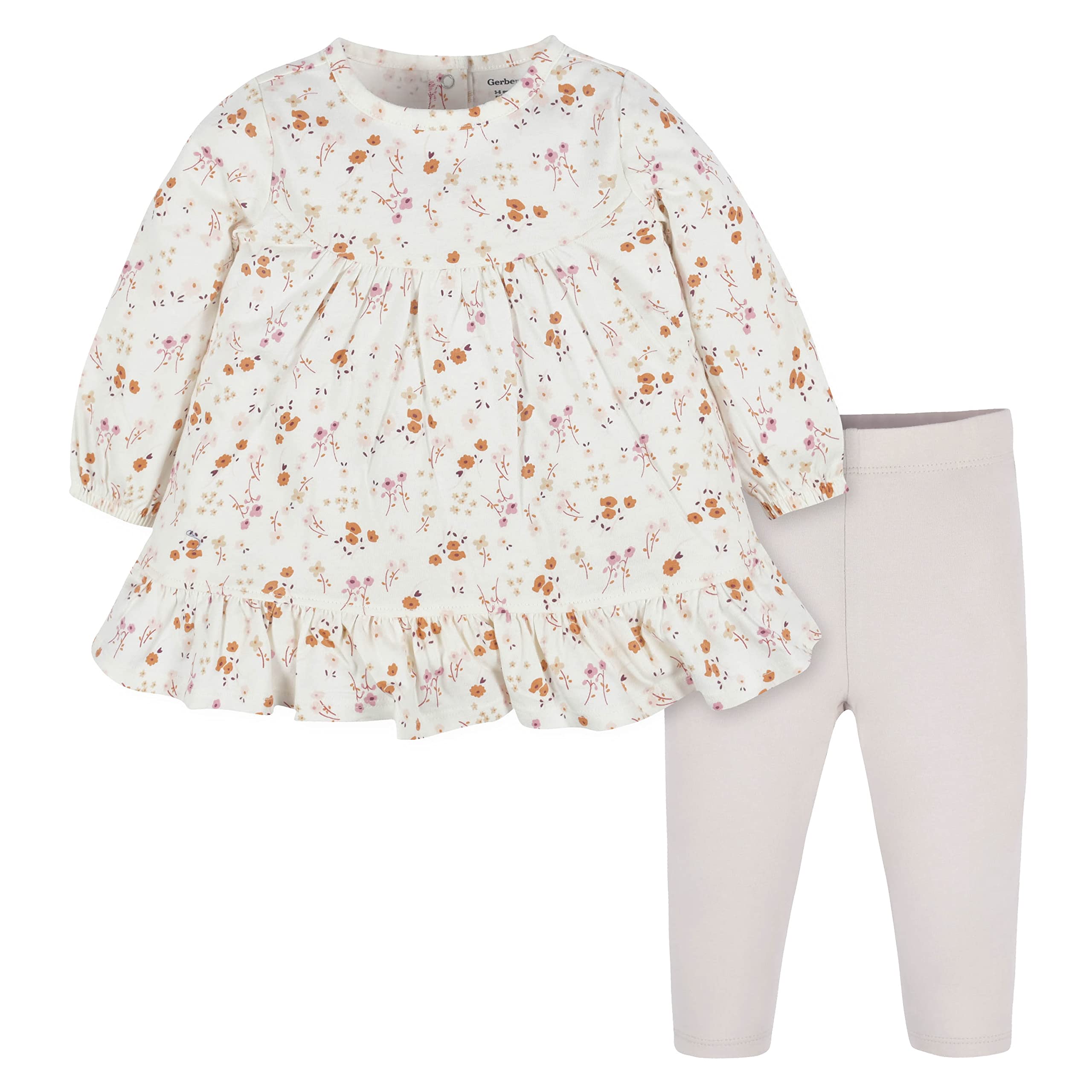 Gerber Baby Girls Toddler 2-piece Long Sleeve Dress & Leggings Set, Pink Floral, 12 Months US