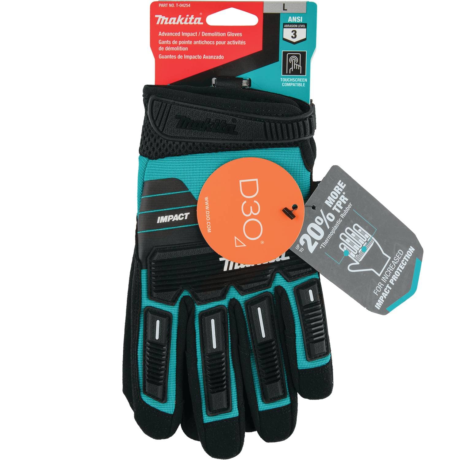 Makita Unisex T 04254 Advanced Impact Demolition Gloves Large, Teal/Black, Large US