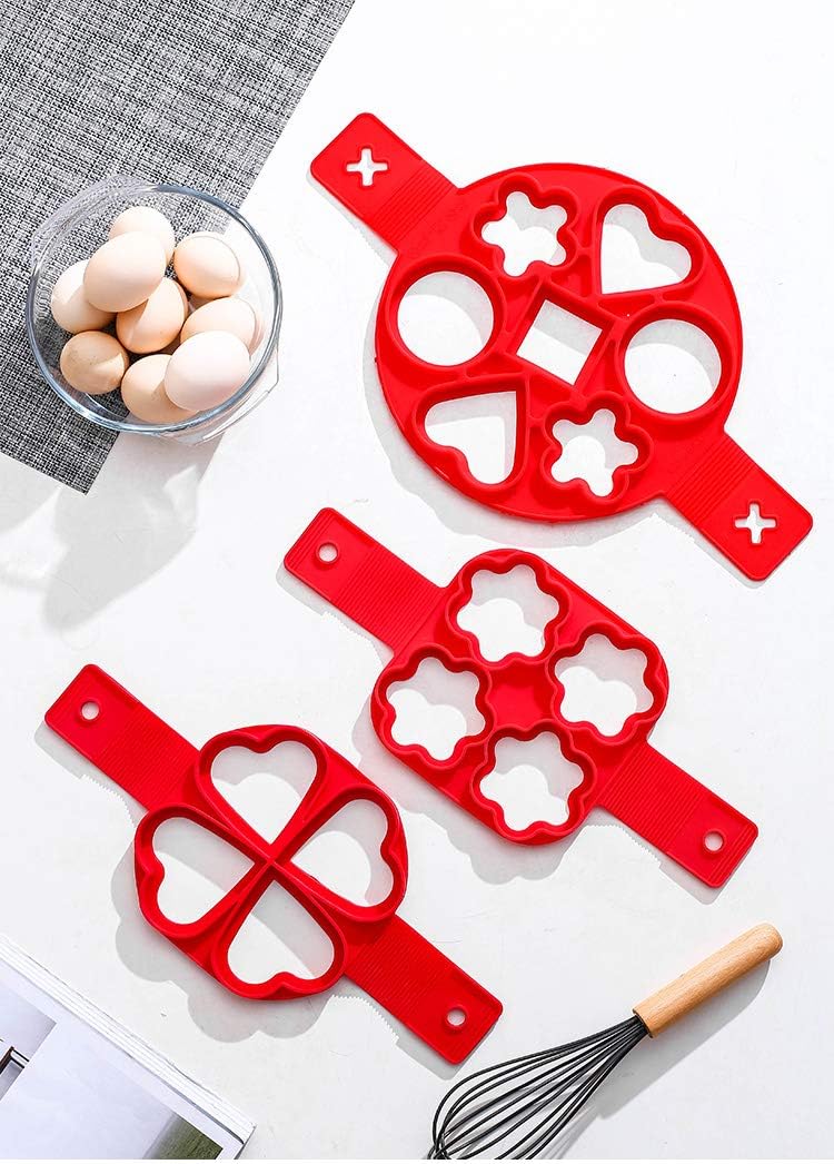 Silicone Non Stick Fantastic Seven Holes Egg Pancake Maker Ring Kitchen Baking Omelet Moulds Flip Cooker Egg Ring Mold (7-ROUND)