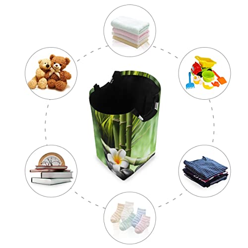 Zen Basalt Stone Bamboo and Blossom Flowers Collapsible Laundry Basket Fabric Laundry Hamper Foldable Clothes Bag Folding Washing Bin for College Student