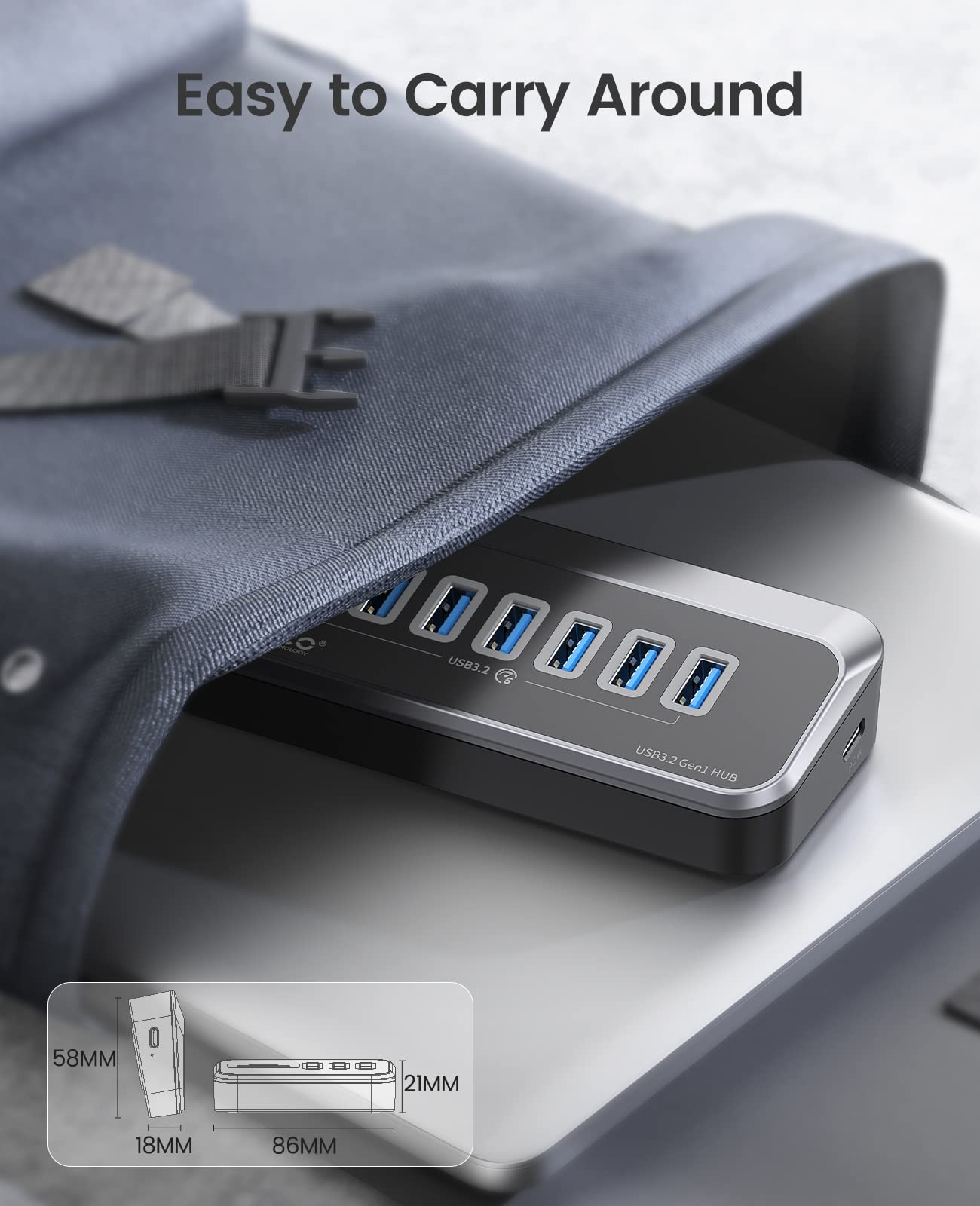 ORICO USB 3.0 Hub [5Gbps], 7 Port USB Hub with 1.64Ft USB-C Cable and USB-A Adapter, USB 3.2 Gen1 Splitter for iMac, All MacBooks, Mac Mini