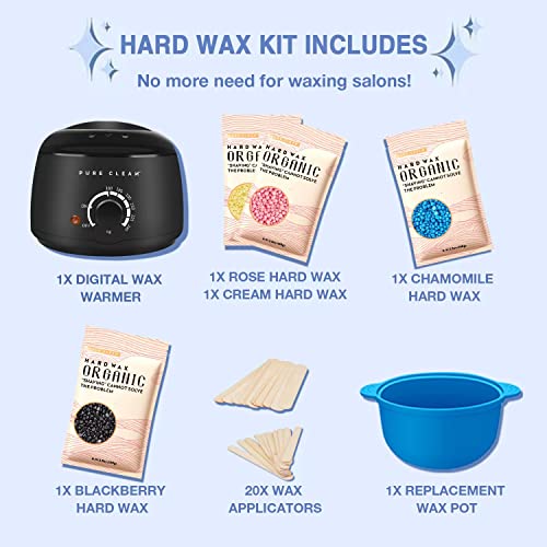 Wax Warmer, PURECLEAN Hair Removal Home Waxing Kit, Hard Wax Kit with 4 Formula Wax Beads for Body Women Men at Home Waxing