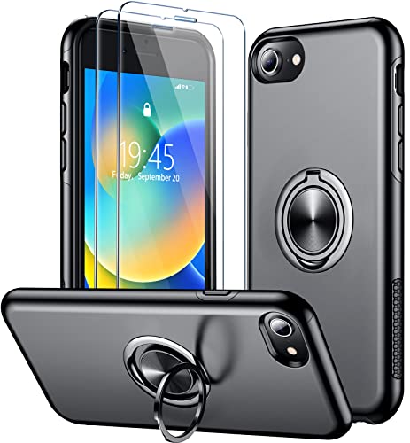 okzilla for iPhone SE Case 2022/3rd/2020, with [360 Rotation Ring Bracket Stand] [No Fall-Off Kickstand] [Military Grade Drop Protection] Slim Thin Shockproof Phone Case Cover 4.7 inch - Black