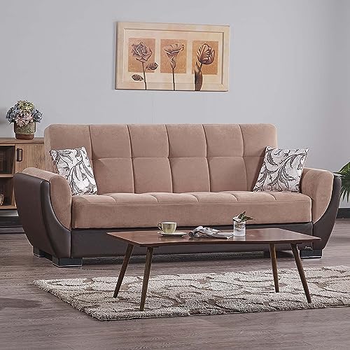 Ottomanson Legacy Air Collection Upholstered Convertible with Storage, Sofabed, Beige/Brown-PU