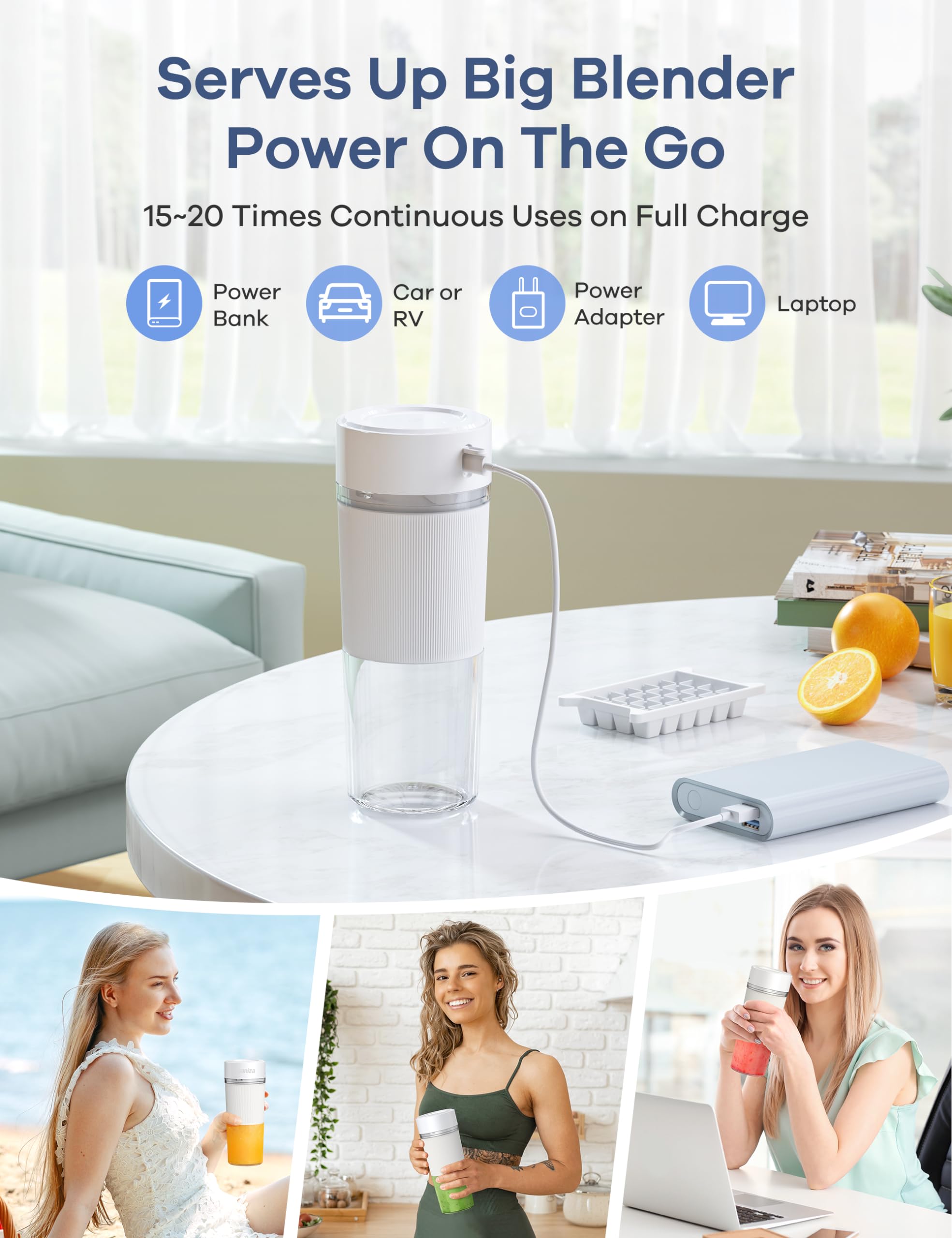 Ganiza Smoothies,900W Countertop Blender Grinder Combo for Kitchen, Smoothies Maker with 1 * 24oz & 2 * 17oz &10oz To-Go Cups, 15-Pieces Personal Blender with Recipe