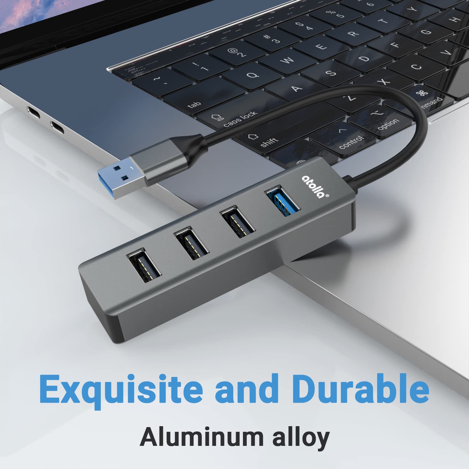 USB 3.0 Hub, atolla Aluminum 4-in-1 USB Splitter with 1 USB 3.0 Port and 3 USB 2.0 Ports for Windows 10, 8, 7, Vista, XP, Mac OS X, Linux and More