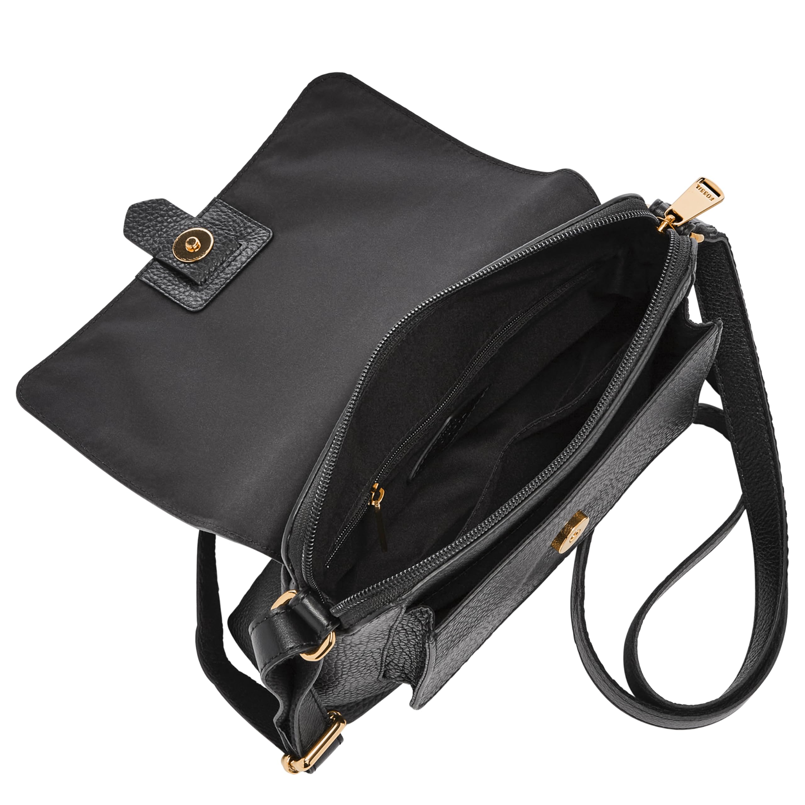 Fossil Women's Kinley Leather Large Crossbody Purse Handbag, Black (Model: ZB7879001)