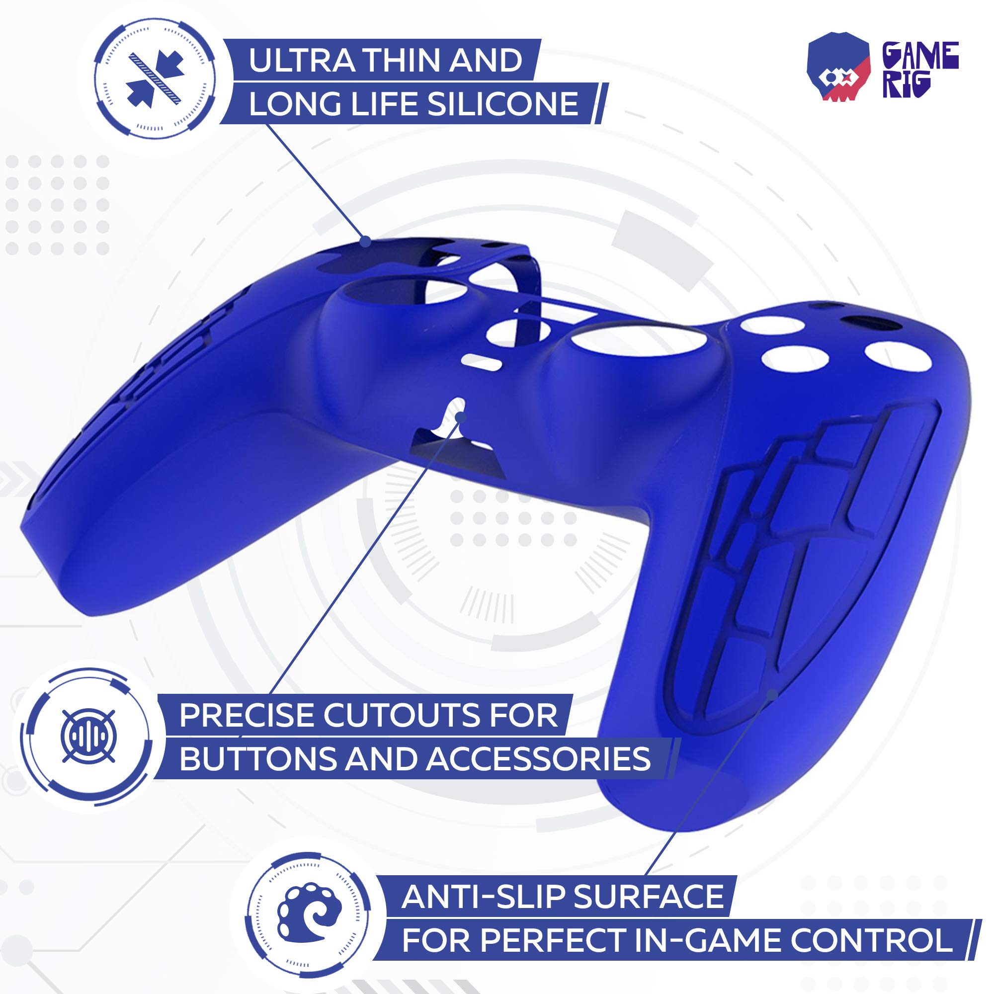 Game Rig PS5 Controller Cover - Dualsense Silicon Skin - Anti-Slip 100% Compatible Case - 360 Degree Gamepad Protector Blue
