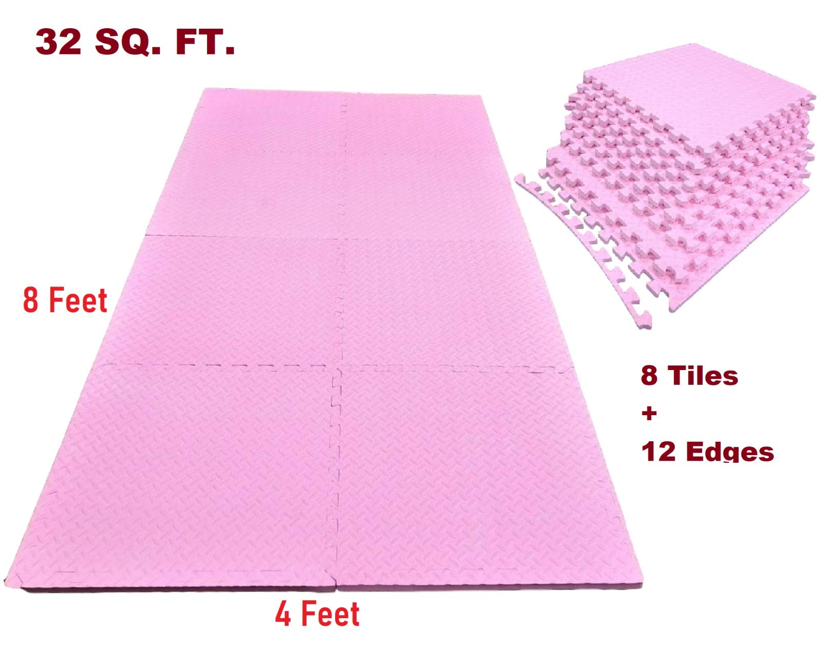 Gymnastics Bar for Kids Horizontal Kip Bar Jungle Gym with 8'x'4 EVA Puzzle Mat, Junior Training Monkey Bars Home Gym Adjustable Height Expandable Junior Training Bar Indoor Foldable (Pink)