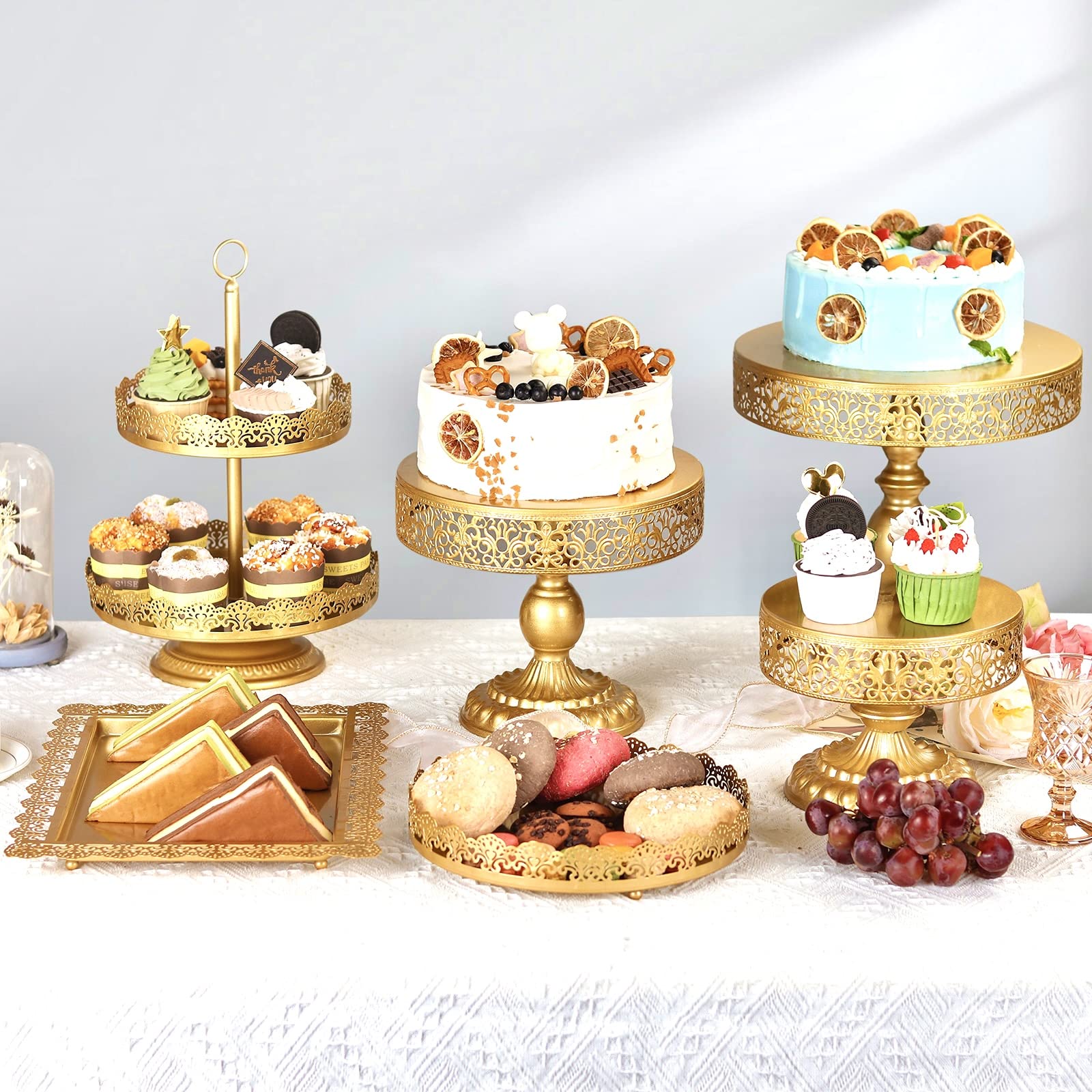 Gold Cake Stands Set for Dessert Table,6 Pcs Wedding Cake Stand&Cupcake Stand Set,Serving Plate Dessert Table Display Set for Wedding/Birthday Party/Home Decoration/Graduation Party (6 Pieces)