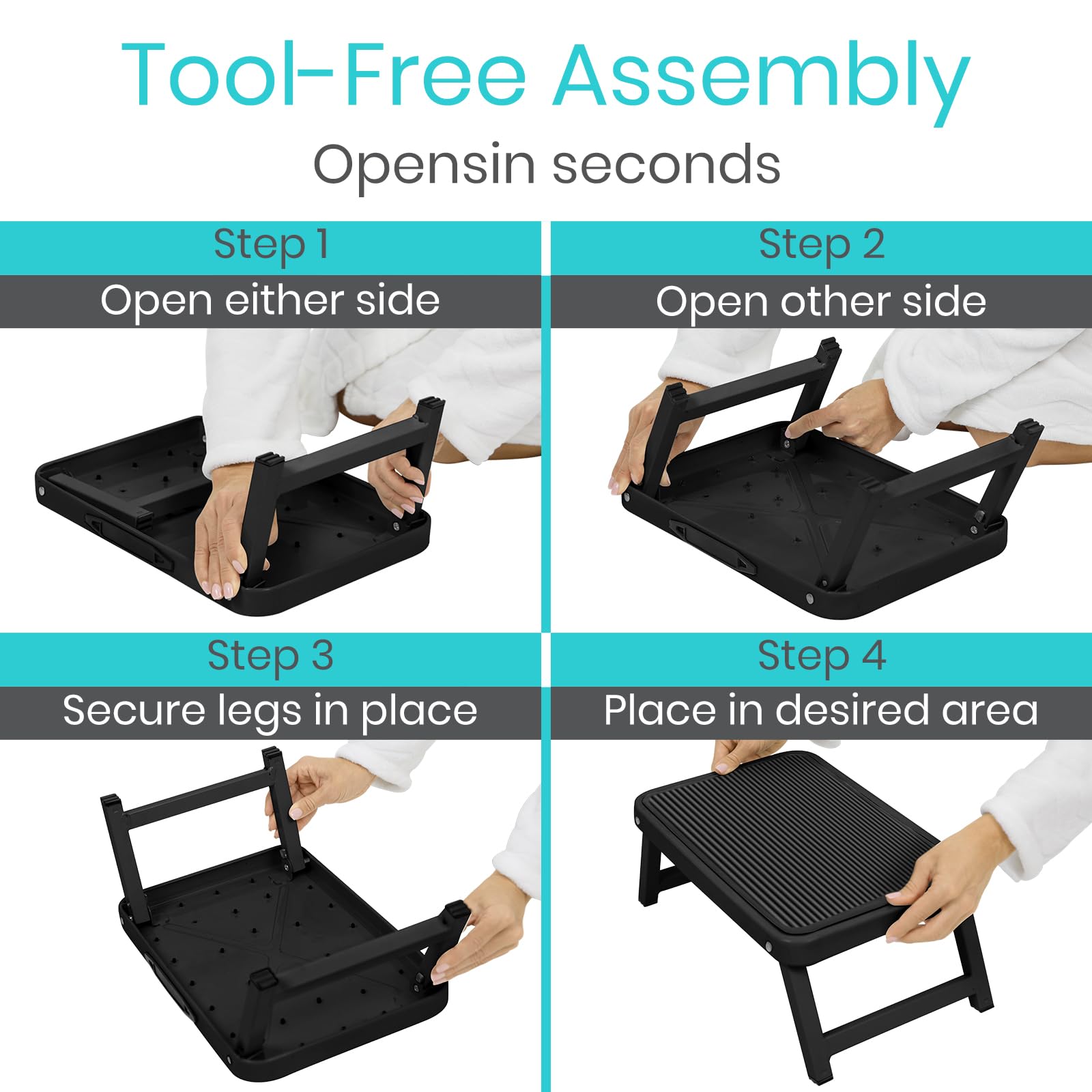 Vive Small Foot Step Stool for Adults (250LBS) - Portable, Foldable Platform - Reinforced Steel Design & Non-Slip Anti Skid Traction - Lightweight & Sturdy - Kitchen, Bedroom, Bathroom, Kids