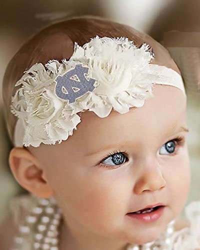 Future Tailgater North Carolina UNC Tar Heels Baby/Toddler Shabby Flower Hair Bow Headband (12-24 months/ 15")