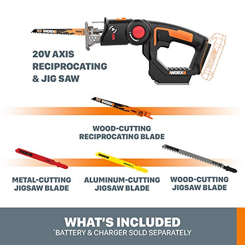 Worx WX550L.9 20V Power Share Axis Cordless Reciprocating & Jig Saw (Tool Only)