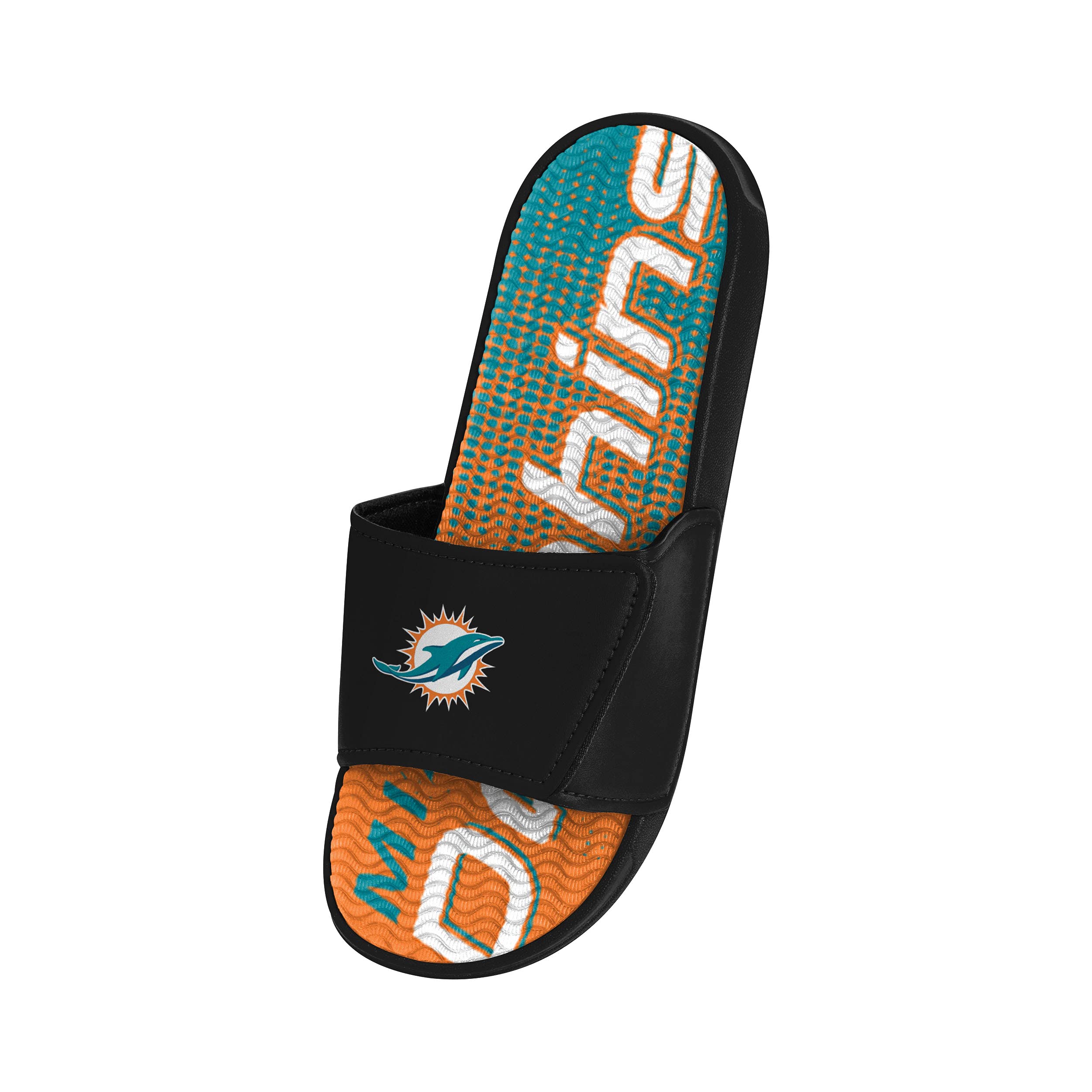 FOCO Miami Dolphins NFL Mens Gradient Wordmark Gel Slide - L
