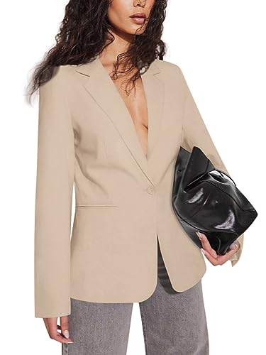 Sucolan Open Front Blazer for Women Business Causal Suit Jackets Fitted Long Sleeve Blazer Jackets Khaki M