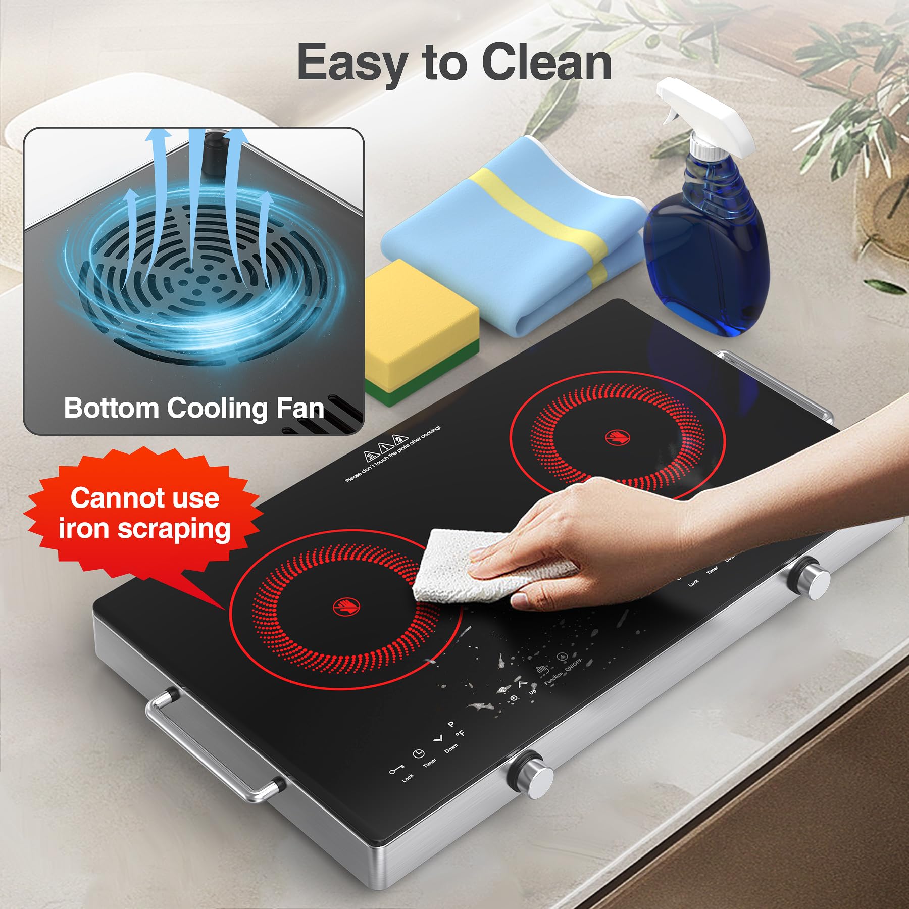 VBGK Induction Cooktop, 1800W Single Burner Electric cooktop,Induction Stove Top with Large LCD Sensor Touch, Induction Hot Plate with 9 Temperature Levels, Child Safety Lock & 4H Timer