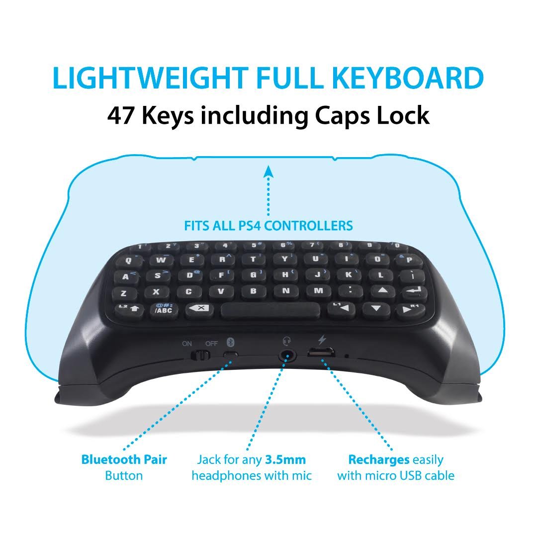 Gamers Digital Mini Bluetooth Keyboard Chatpad for Playstation 4 - Black PS4