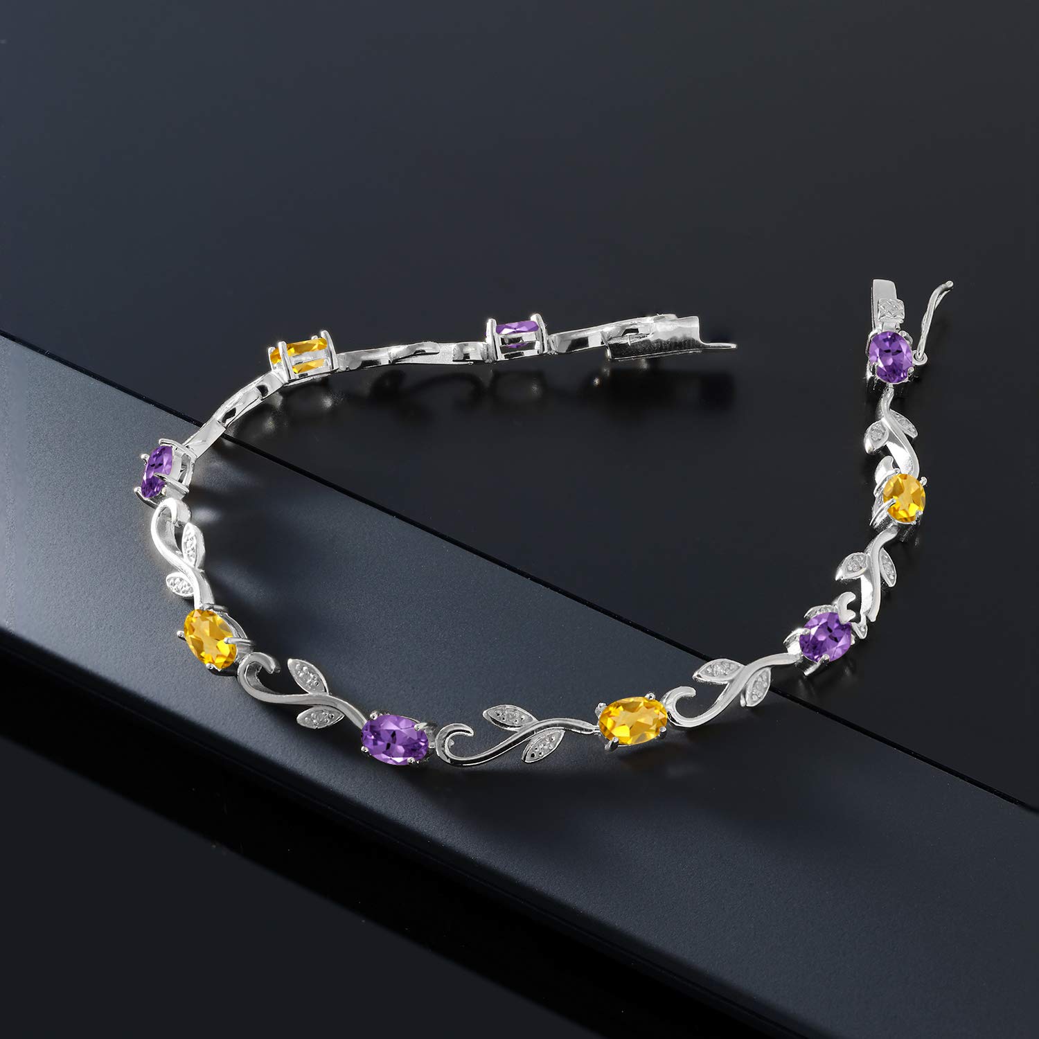 Gem Stone King 925 Sterling Silver Customized and Personalized 9 Gemstone Birthstone and Diamond Greek Vine Tennis Bracelet For Women