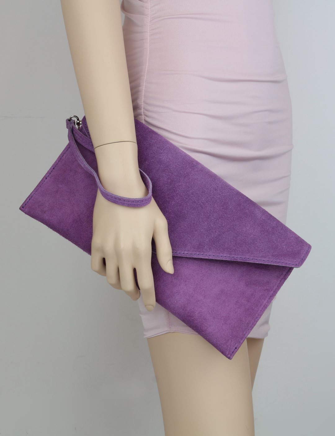 Girly Handbags Womens Italian Suede Leather Envelope Clutch Bag (Red)