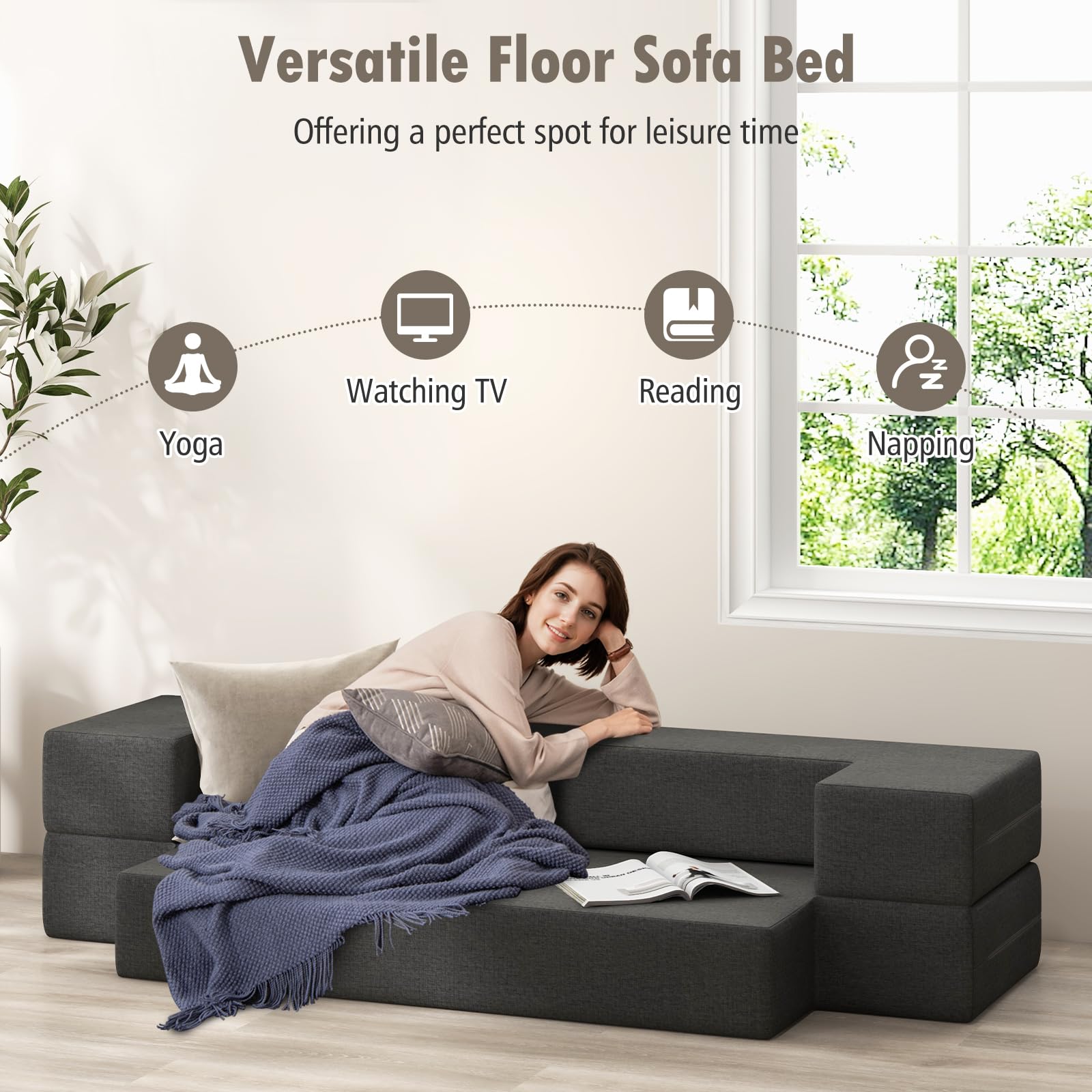 RELAX4LIFE Convertible Folding Sofa Bed - Medium Firm Fold Out Futon Couch w/8ββ Memory Foam, Washable Cover, Floor Lounge Sleeper Mattress for Living Room Guestroom Home Office Dorm Apartment (Twin)