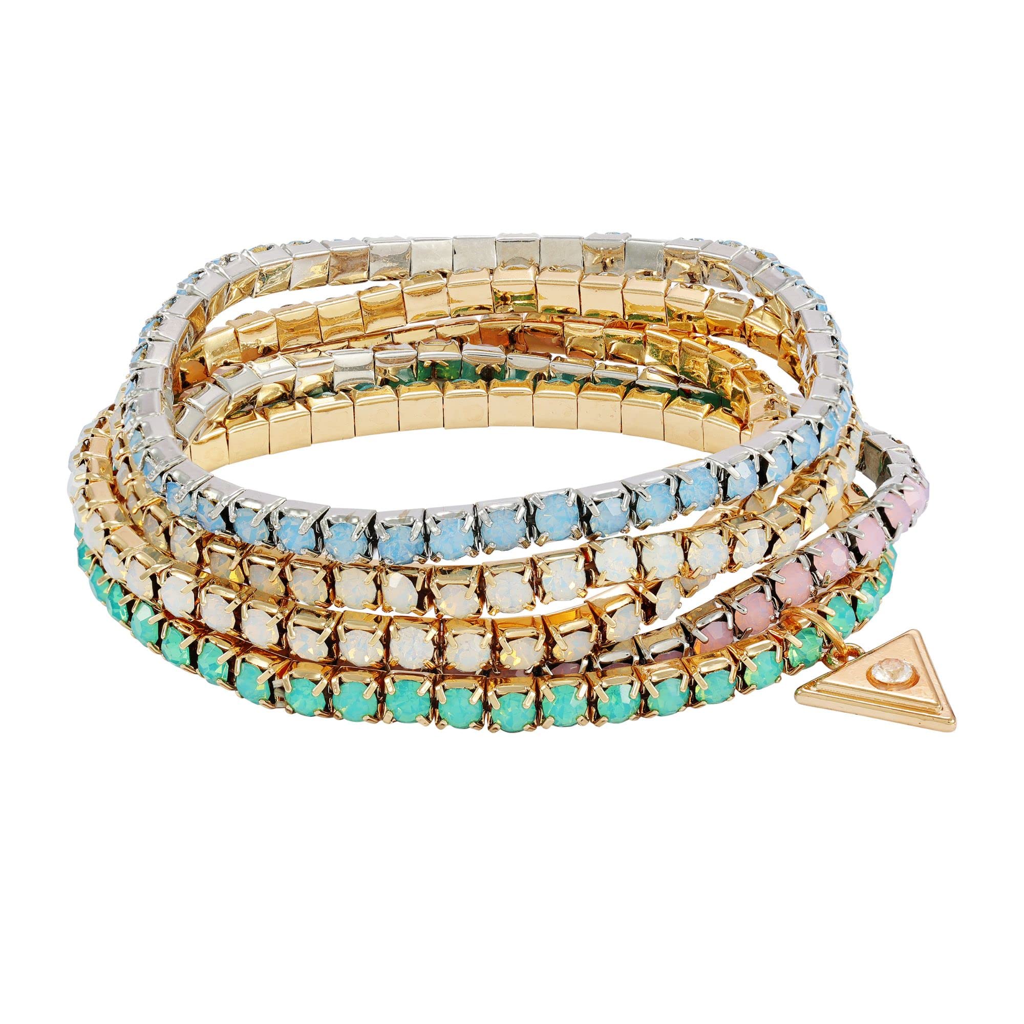 GUESS Multicolored Rhinestone 5-Piece Two Tone Stretch Bracelet Set