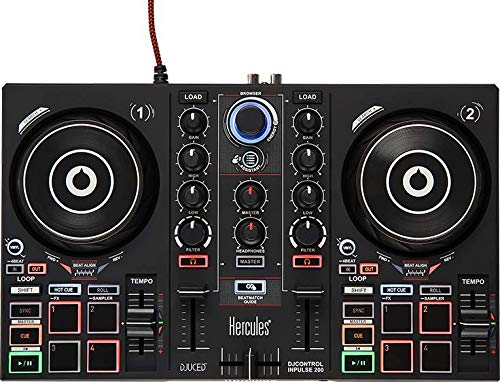 Hercules DJControl Inpulse 200 โ DJ controller with USB, ideal for beginners learning to mix - 2 tracks with 8 pads and sound card - Software and tutorials included