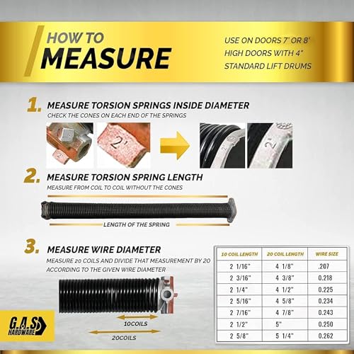 Garage Door Torsion Spring 207x2x20 for Right Side of Garage Door - Torsion Spring for Garage Door Repair Precision E-Coating 5-Year Warranty Minimum 30,000 Cycles (Black Cone)