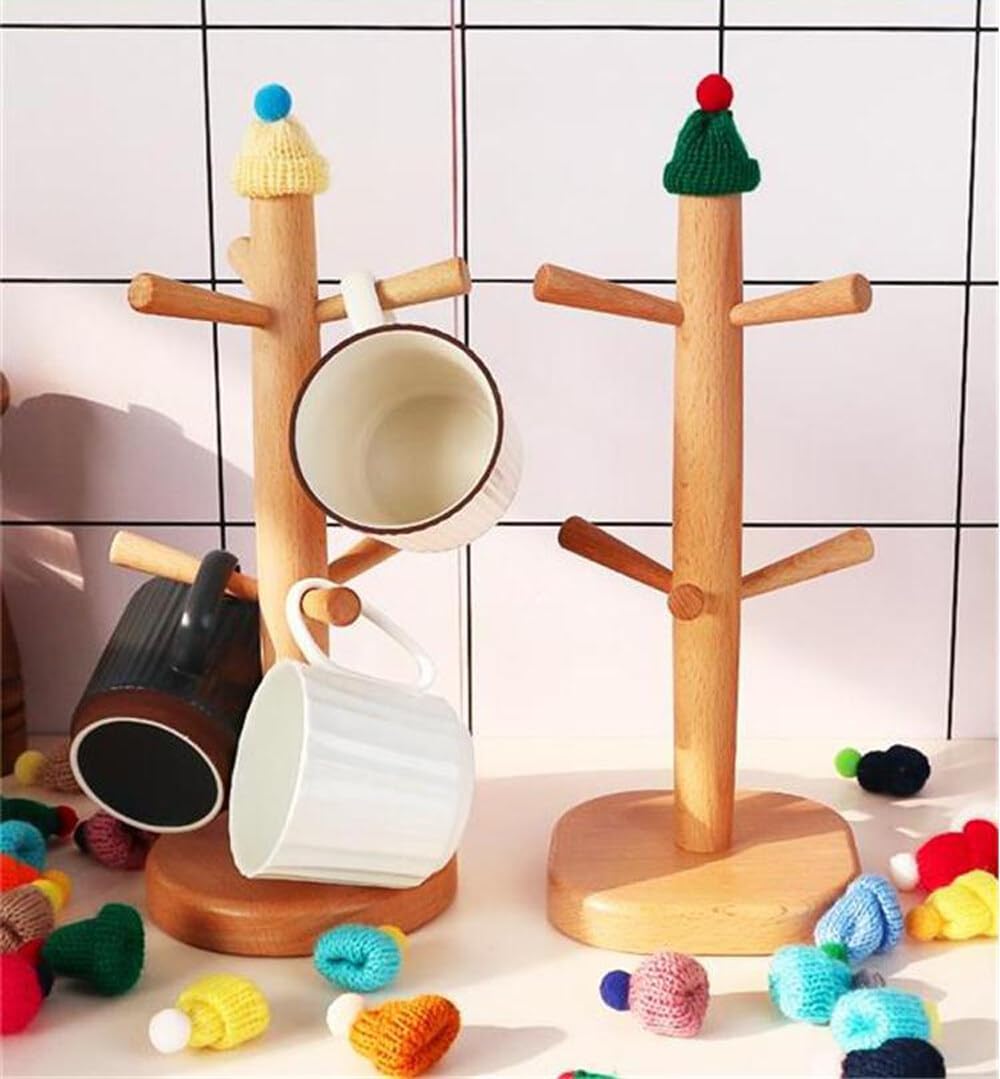TUPANDY Mug Holder Wooden Mug Rack Tree with 6 Hooks Coffee Cup Organizer Stand Wood Mug Hanger Stand for Display Coffee Mugs Glasses and Cups for Kitchen Dinnerware Storage, FBA-HYYU66899