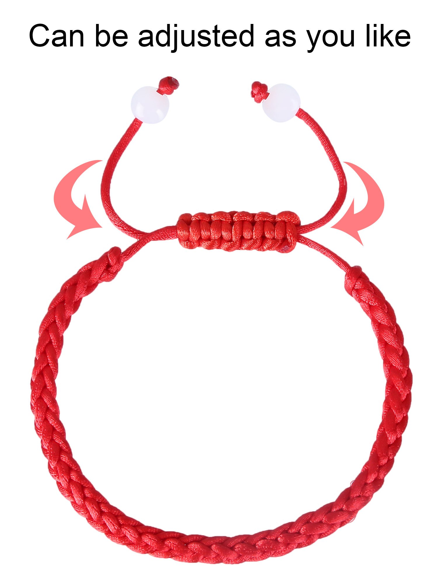 Gejoy 12 Pieces Handmade Kabbalah Red String Bracelet Adjustable Luck Bracelet with 2 Pieces White Bead for Success