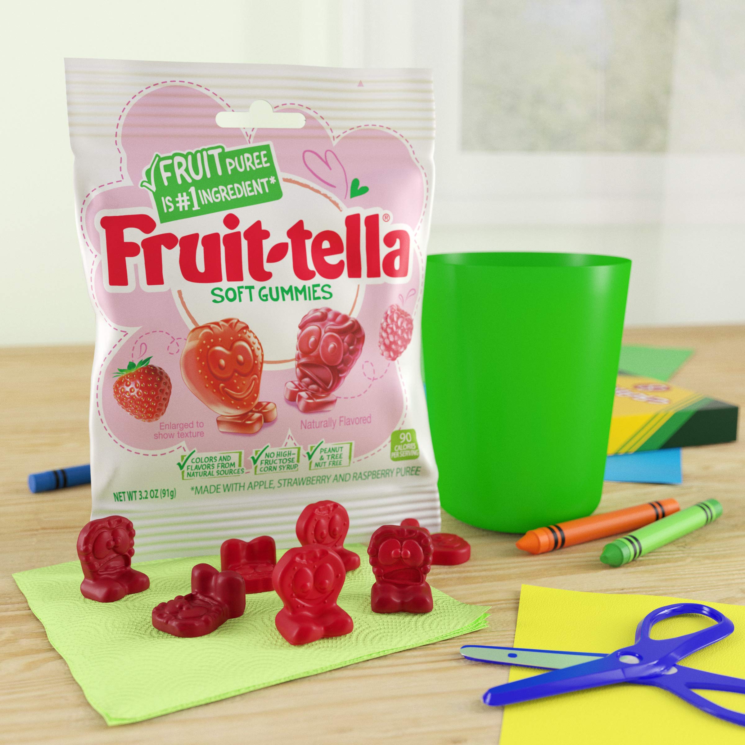 Fruit-tella Soft Gummy Candy, Strawberry and Raspberry Fruit Flavors, 3.2 oz (Pack Of 12); Peanut & Tree Nut Free, No High-Fructose Corn Syrup, Naturally Flavored
