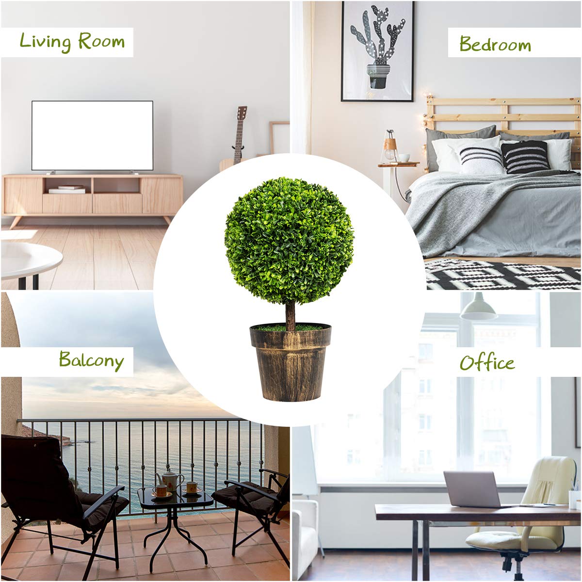 Goplus 22" Tall Artificial Boxwood Topiary Ball Tree, 2 Pack Faux Round Shrubs Bushes Decoration, Fake Potted Plants for Front Porch Indoor Outdoor Home Decor