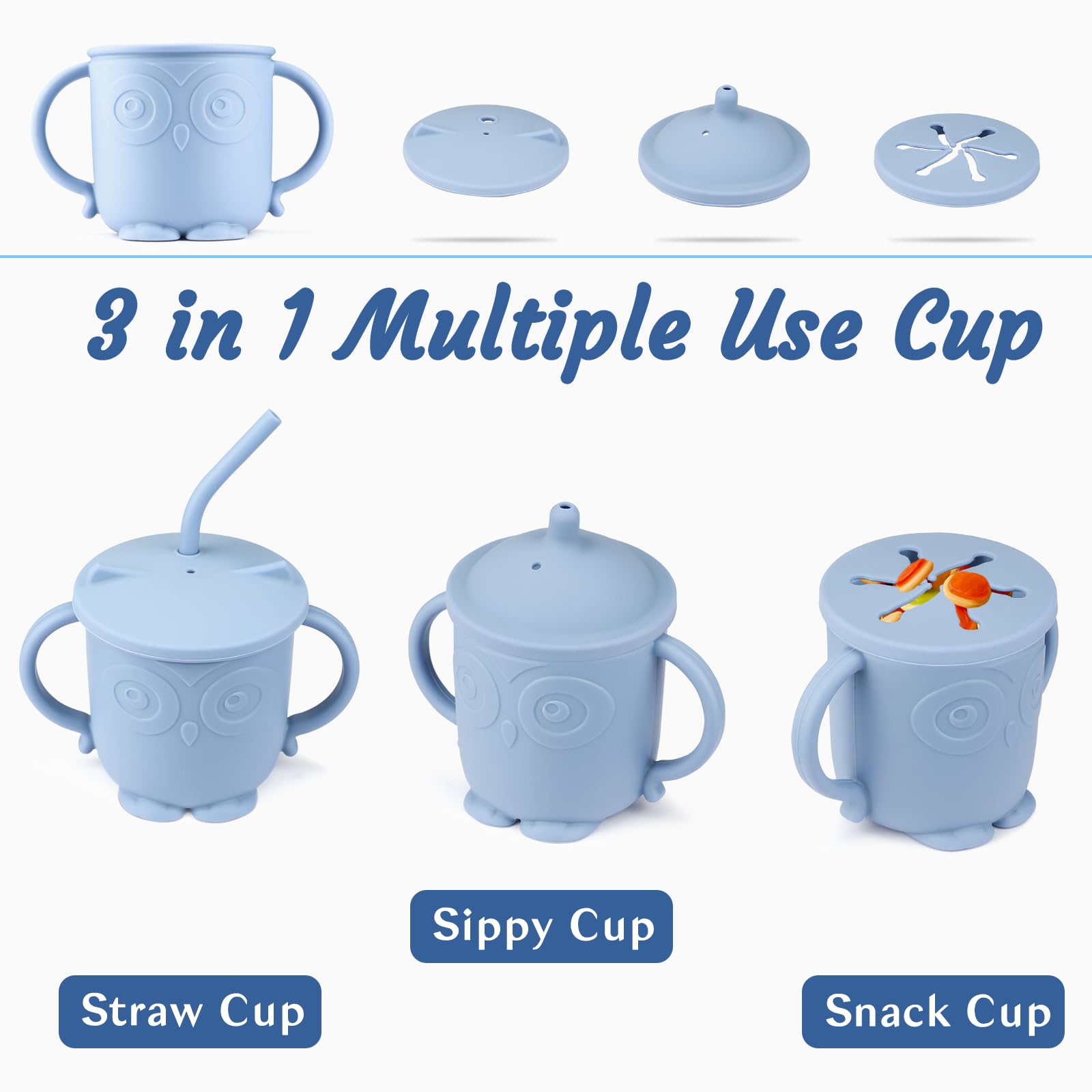 UHdod Silicone Baby Feeding Set, 12 PCS Baby Led Weaning Supplies with Suction Baby Plate and Bowl Set, Baby Spoon and Fork, Adjustable Bib, Sippy Cup with Straw and Lid, Baby Utensils for 6+Months