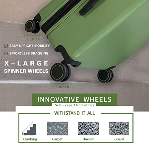 VERAGE Freeland 3 Piece Luggage Sets with X-Large Spinner Wheels, Expandable Hardshell Luggage Sets, Travel Suitcase Set TSA Approved (20/24/29-Inch, Green)