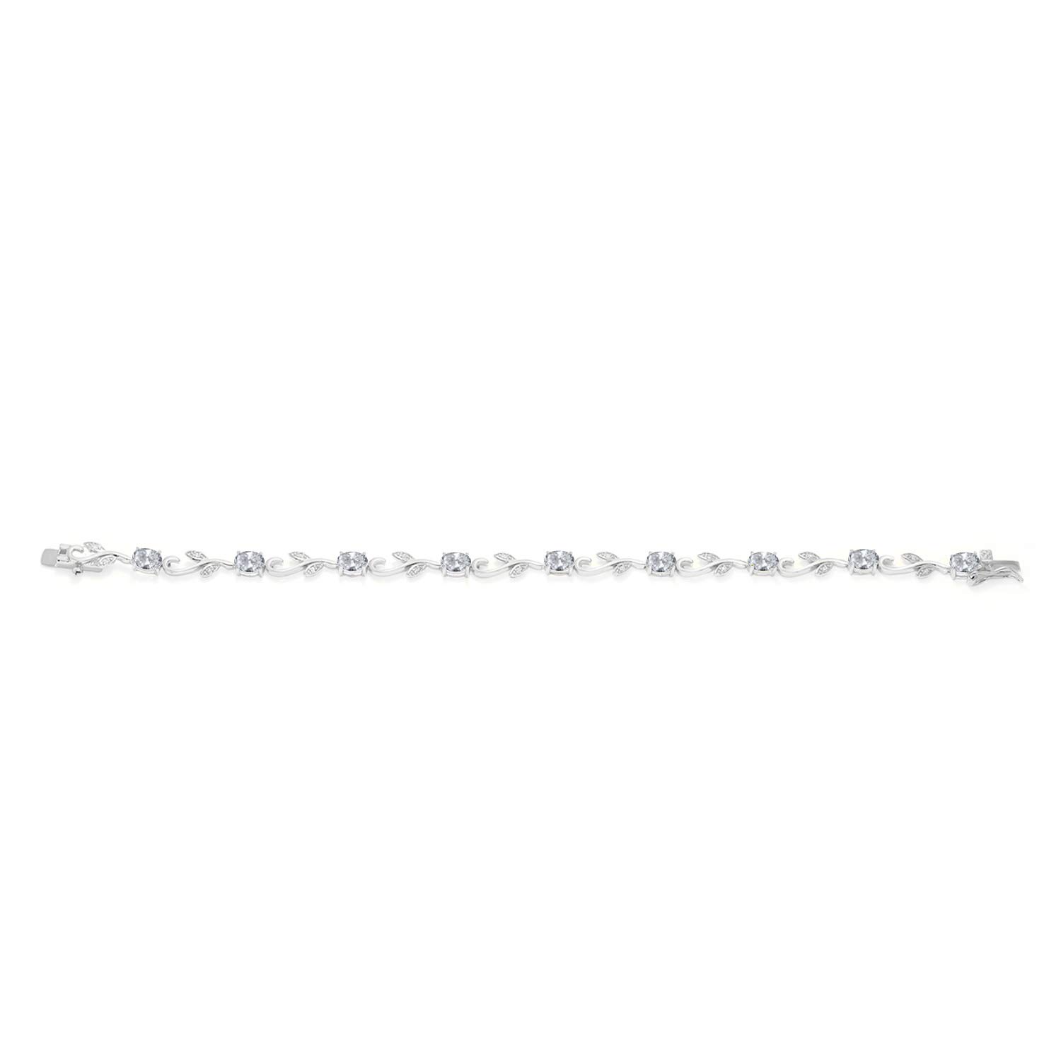 Gem Stone King 925 Sterling Silver White Topaz and Diamond Greek Vine Tennis Bracelet For Women (5.53 Ct Oval 7 Inch)