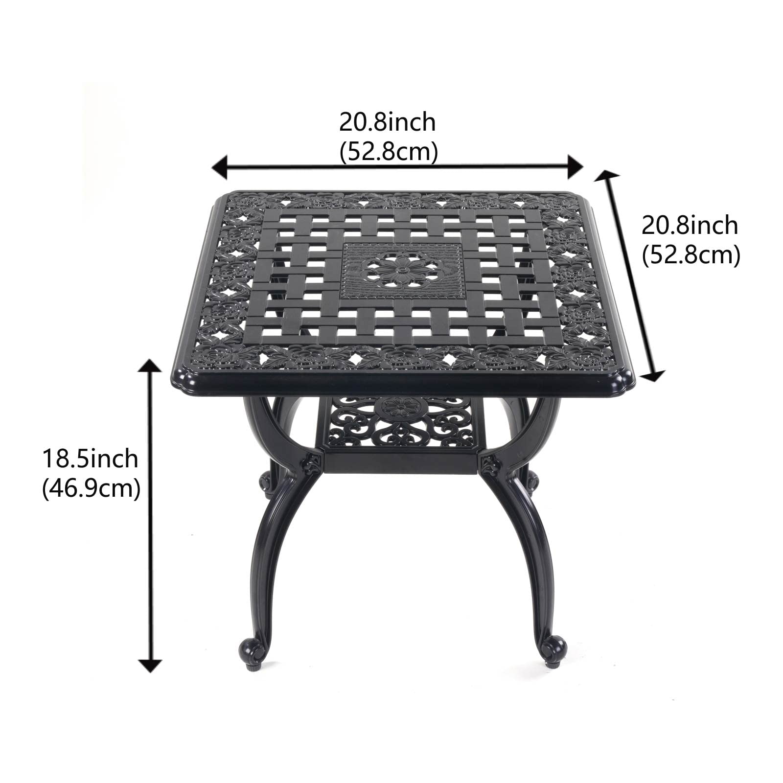 Mandolin Outdoor Patio Table,Rust -Resistant Cast Aluminum Side Table,Weather Resistant End Table,Coffee Table, Perfect for Patio, Backyard Or Garden. (Aluminum Square, Black)